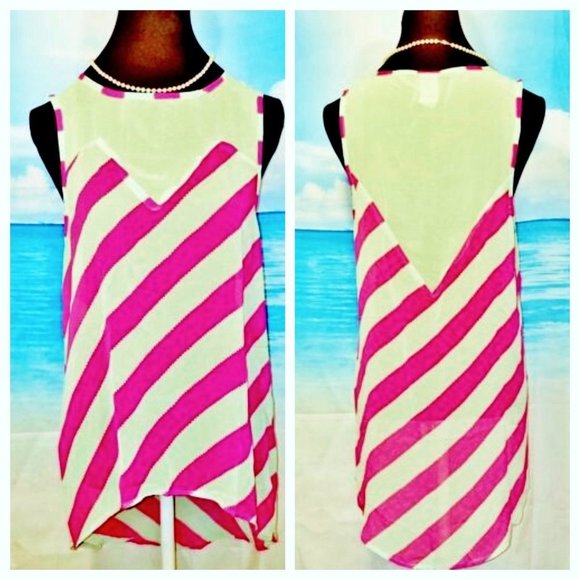 SAC'E | Tops | Sace Womans Sheer Tunic Top Pink And Green Chevron ...